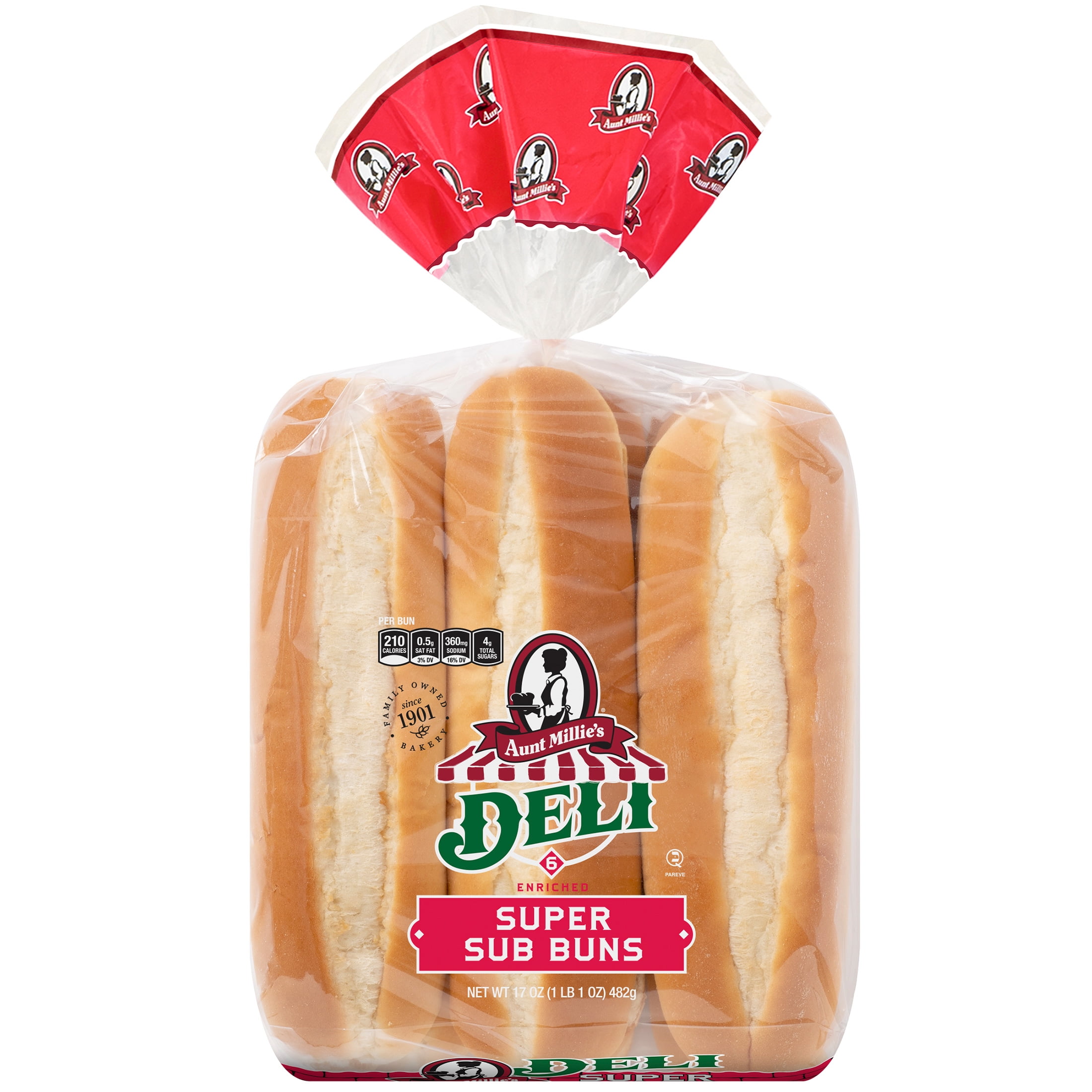 Aunt Millie's Deli Super Sub Buns, Pre-Sliced, 0g Trans Fat, 0mg ...