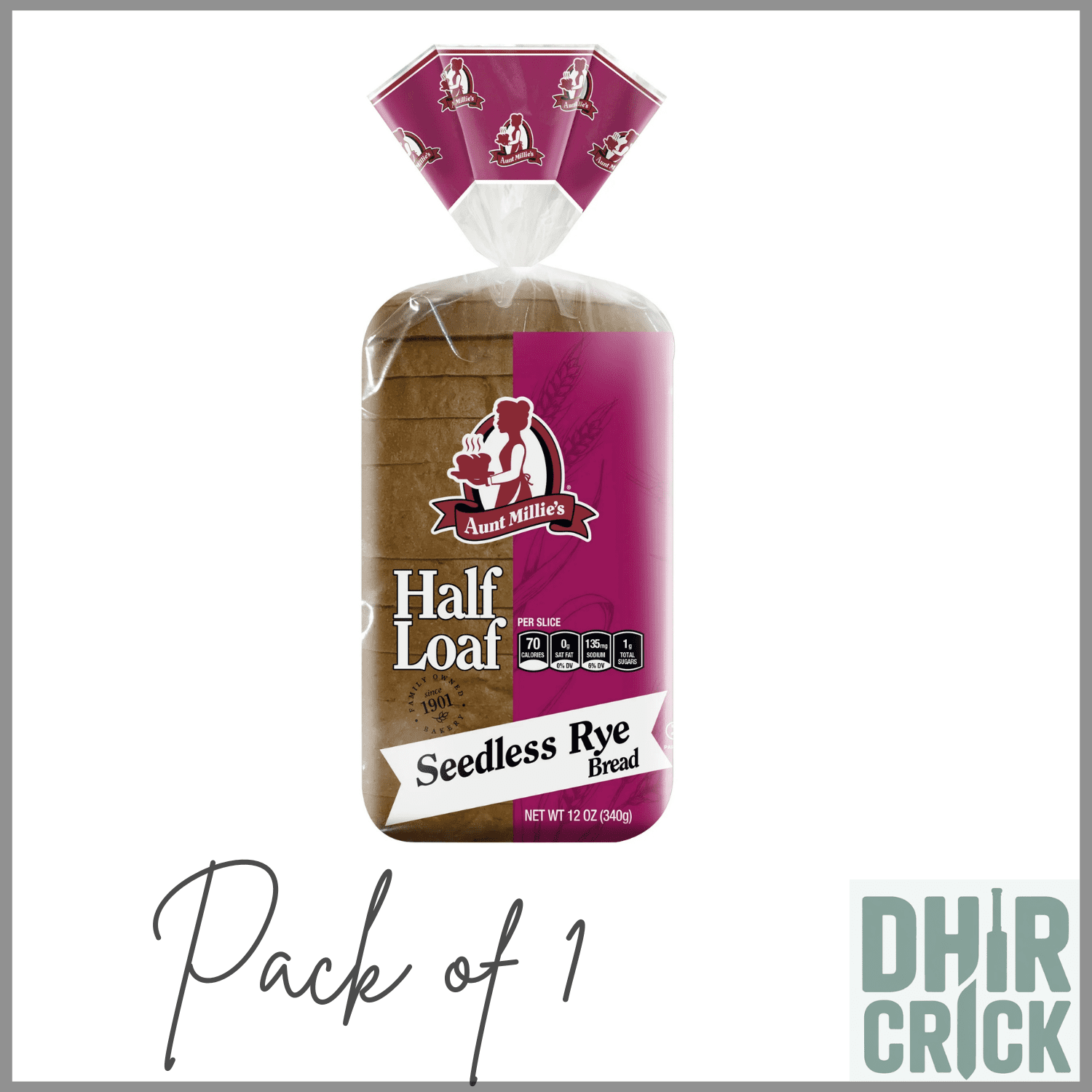 Aunt Millie's Half Loaf Seedless Rye Bread, 12oz ( PACK OF 1 ...