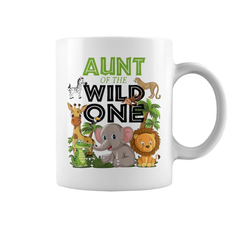 Aunt Of The Wild One Birthday 1St Safari Jungle Family Coffee Mugs ...