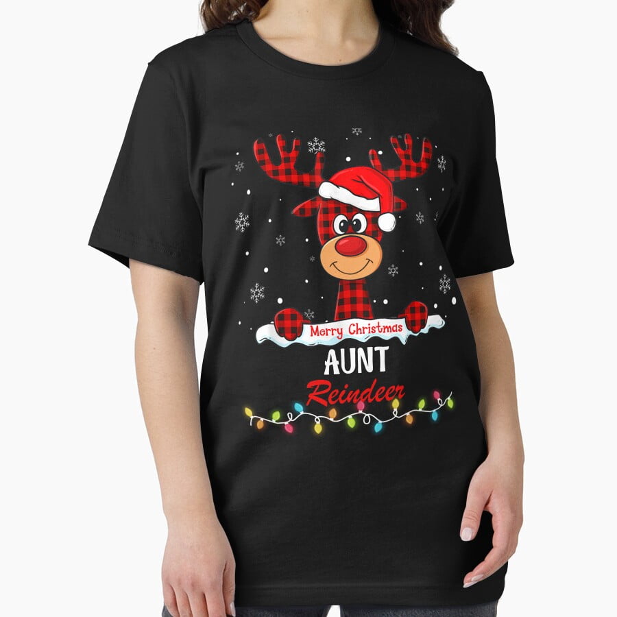 Aunt Reindeer Holiday Hat Buffalo Plaid Festive Winter Family Graphic ...