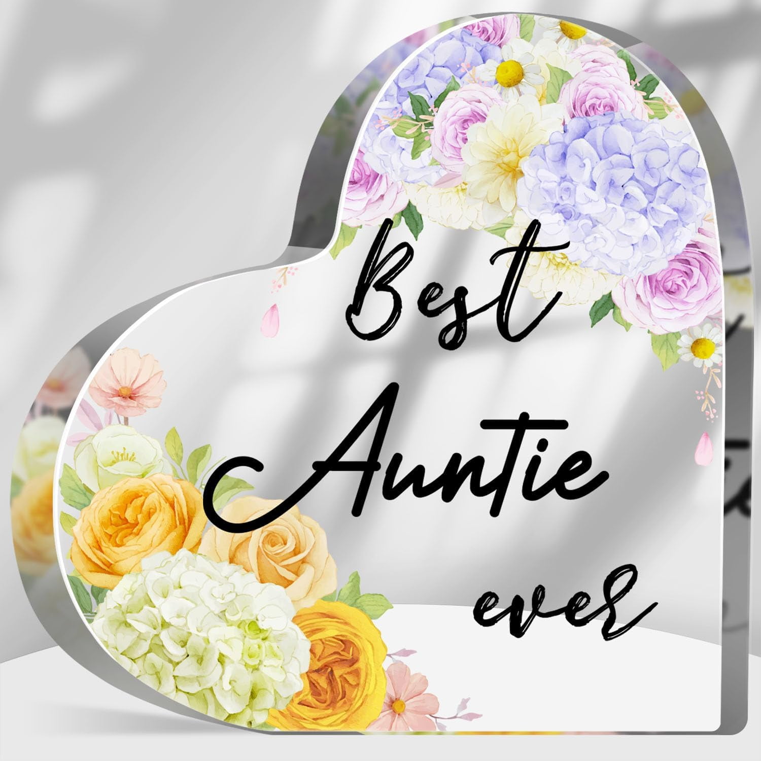 Aunt Sign - Acrylic Aunt Gift - Heart-Shaped - 3.9" x 3.9" Valentine's ...