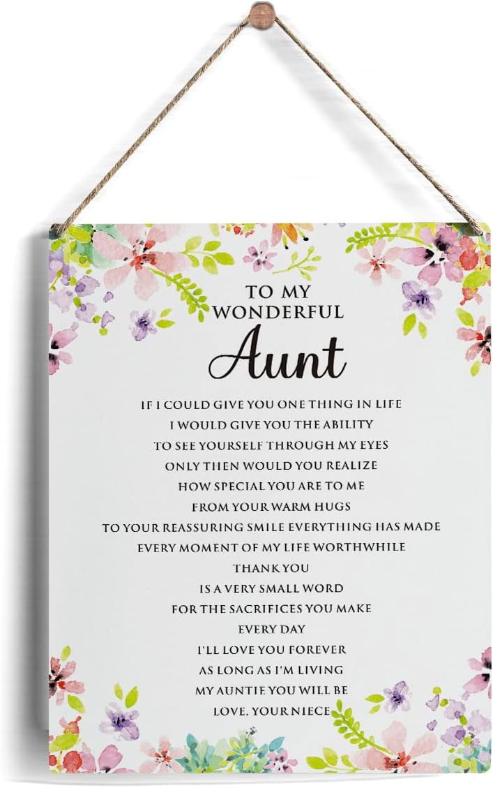 Aunt Sign Gifts From Niece, Rustic Floral To My Wonderful Aunt Every ...