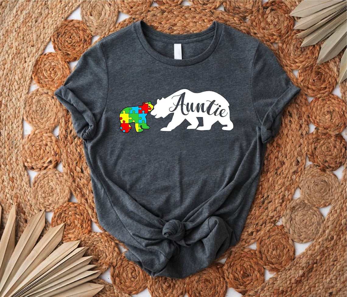 Auntie Bear Autism Support Awareness Puzzle Aunt T-Shirt All Size S-5XL ...