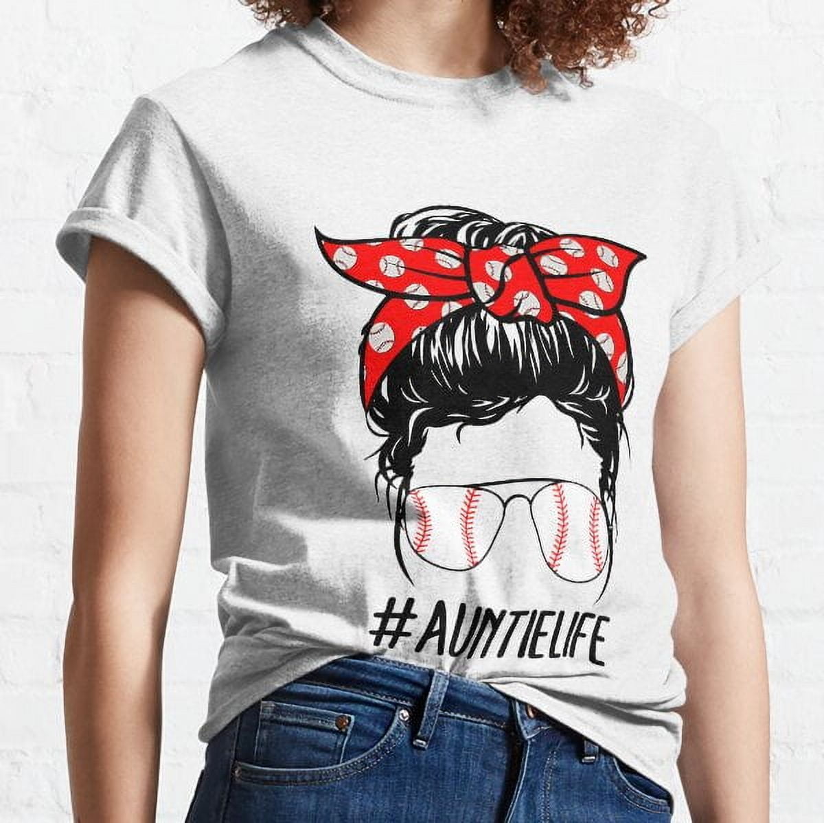 Auntie Life Baseball Softball Women Messy Bun Classic T-shirt - Walmart.com
