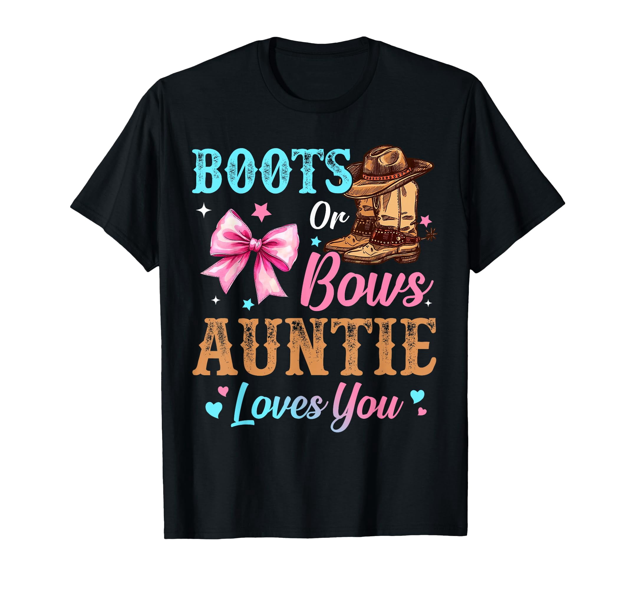 Auntie Loves You Boots and Bows Gender Reveal Family T-Shirt - Playful ...