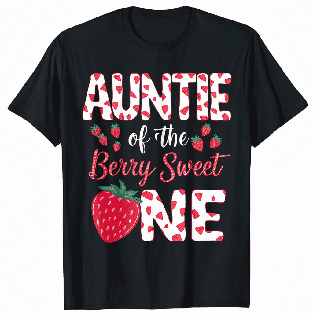 Auntie Of The Berry Sweet One Strawberry First Birthday T-Shirt ...