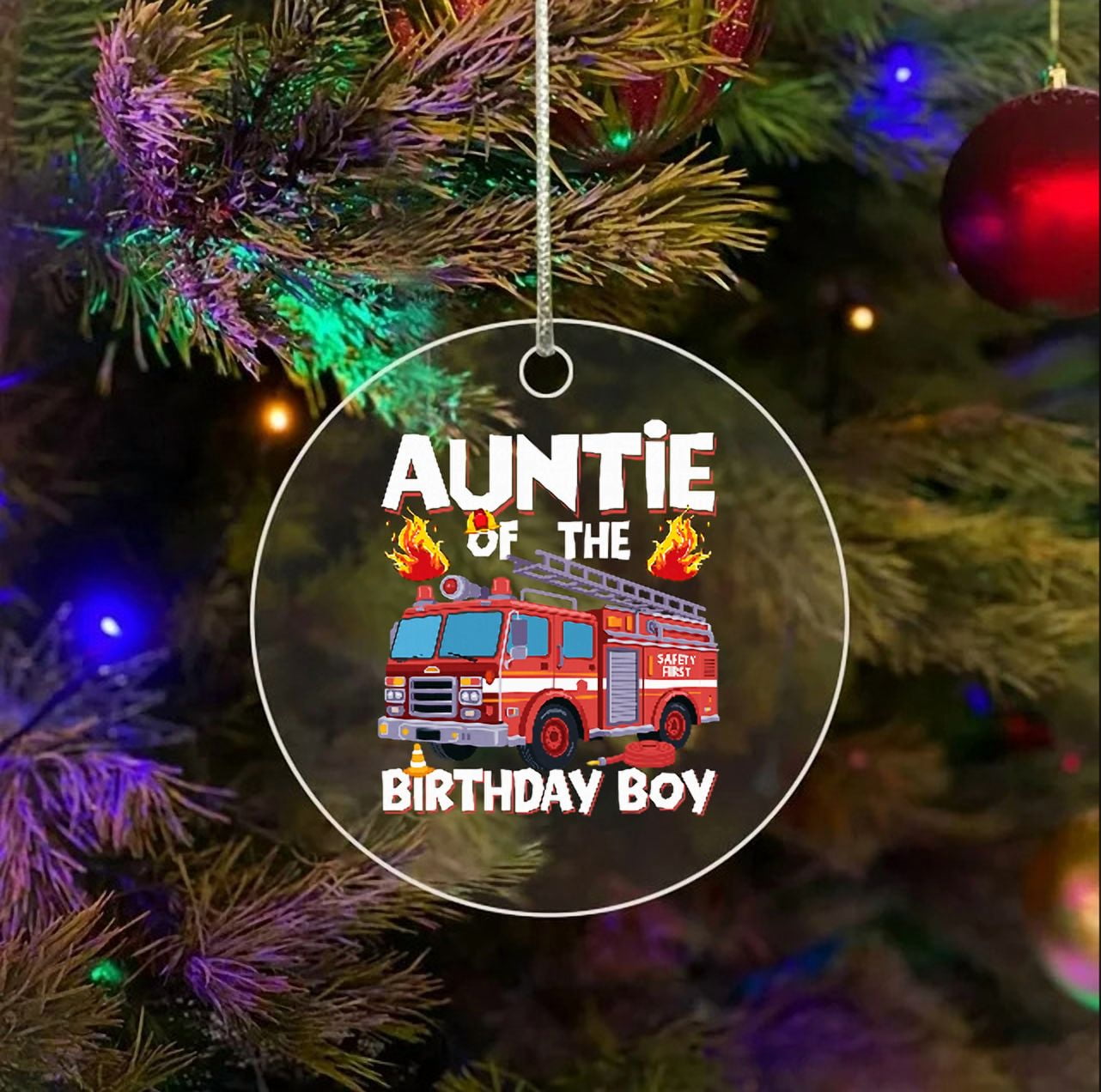 Auntie Of The Birthday Boy Fire Truck Firefighter Aunt Bday Ornament ...