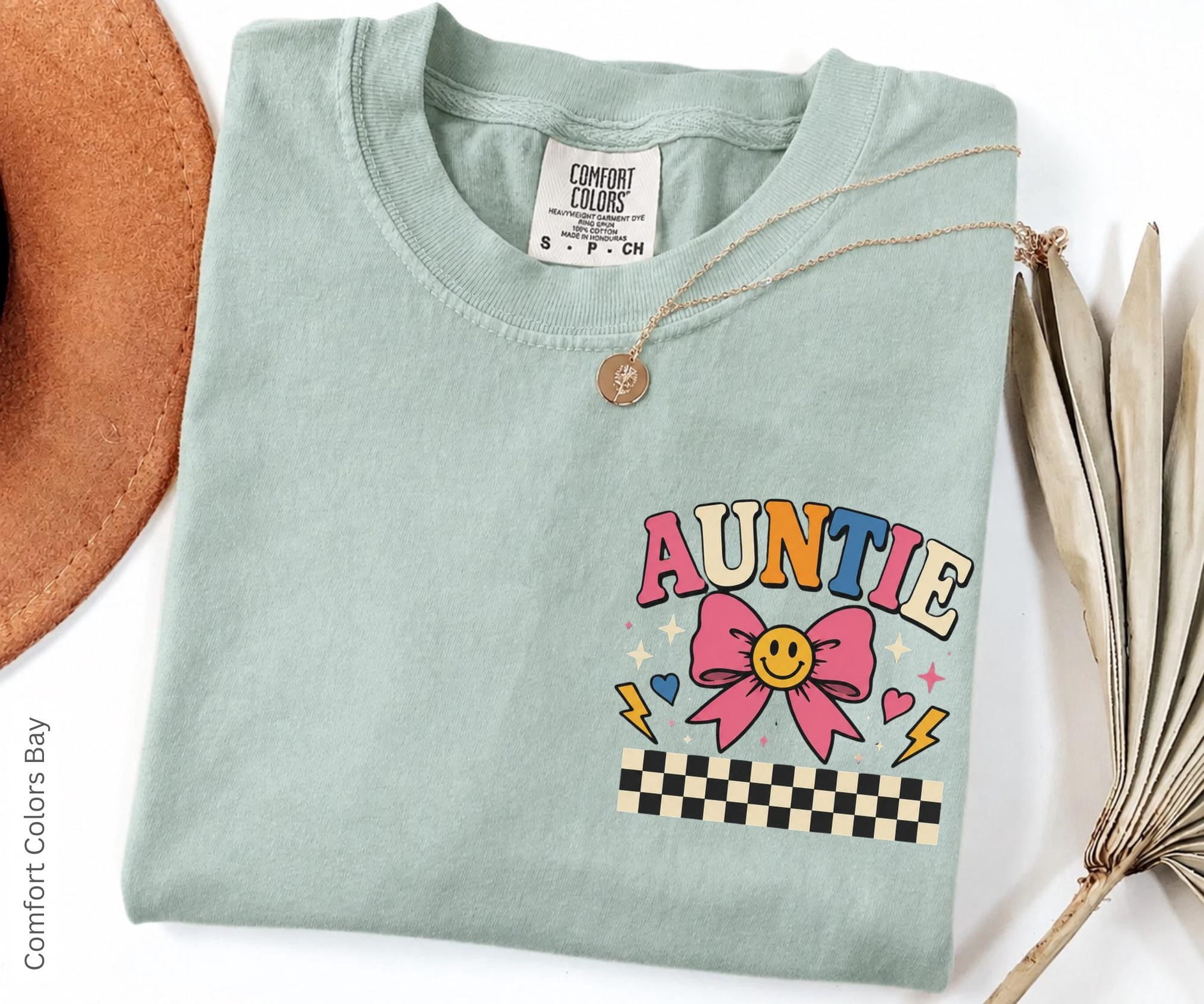 Auntie Shirt Checkered Pattern Thunder Bolt Retro Tee Aunt Gift Trendy ...