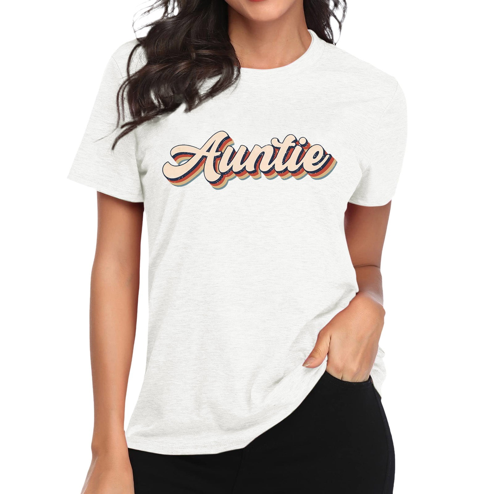 Auntie T Shirt Women Cute Heart Print Aunt Tops Tees Casual Short Sleeve Vacation Shirts Tops ...