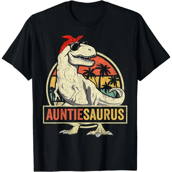 Auntiesaurus Retro Dinosaur Aunt Gift Tyrannosaurus T Rex Unisex T ...