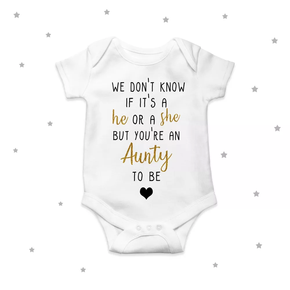 Aunty Promotion Baby Grow Baby Announcement He Or She Gold Glitter Cute ...