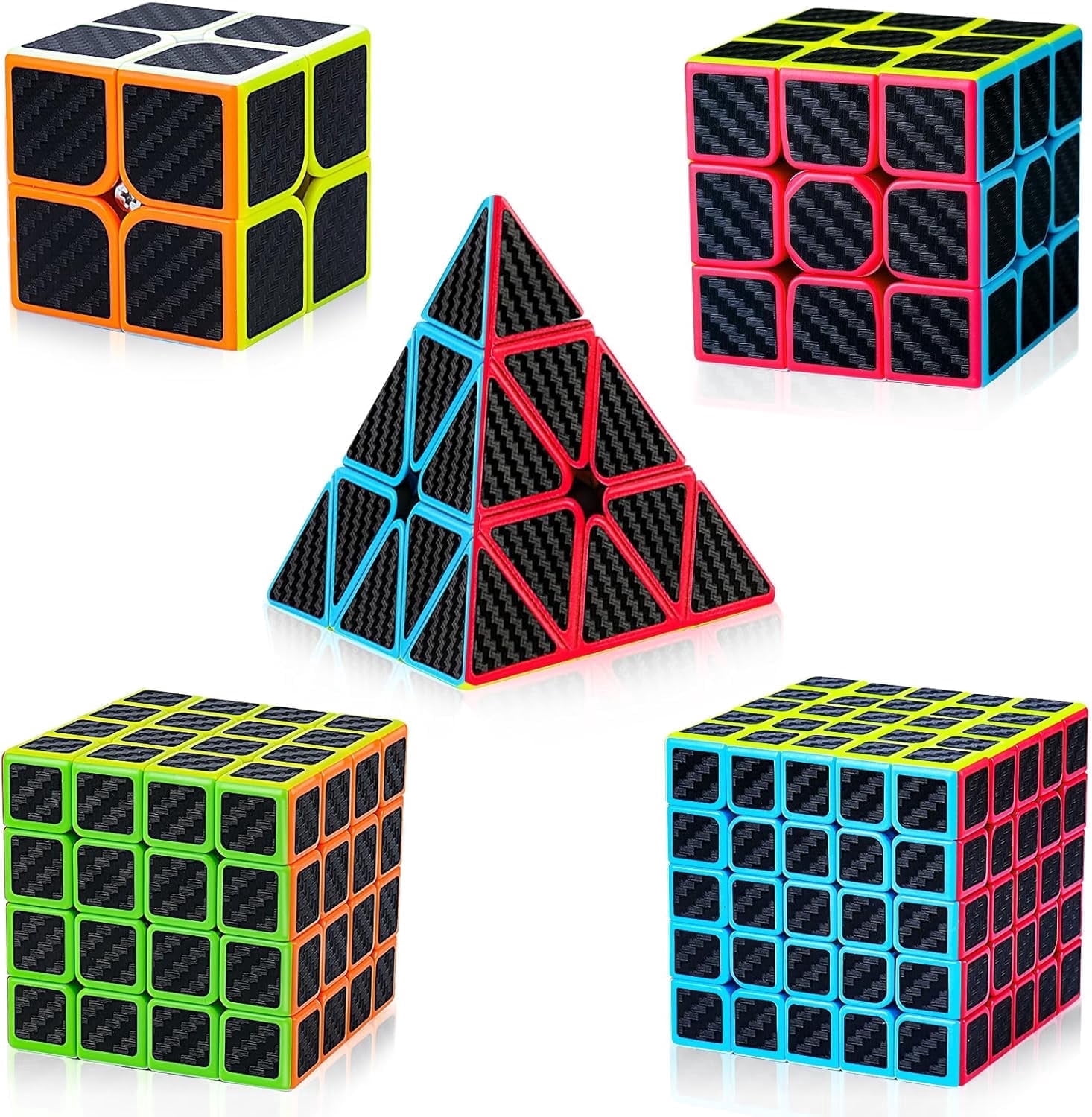 AuntyFey 5 Packs Speed Cube Set, 2x2, 3x3, 4x4, 5x5, Pyraminx Magic ...