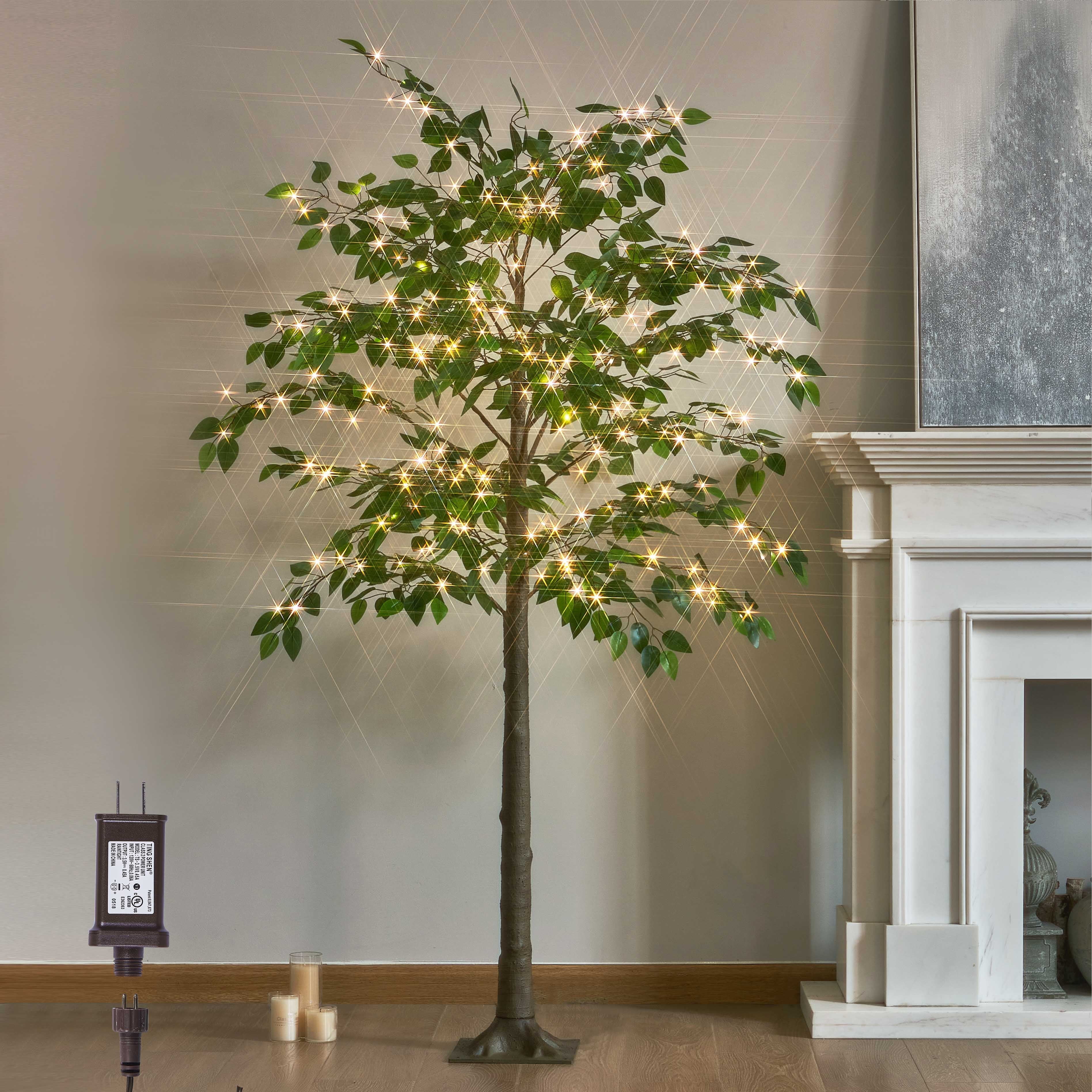AuntyFey Artificial Ficus Silk Tree Lights 6FT 264LED Fairy Lights ...