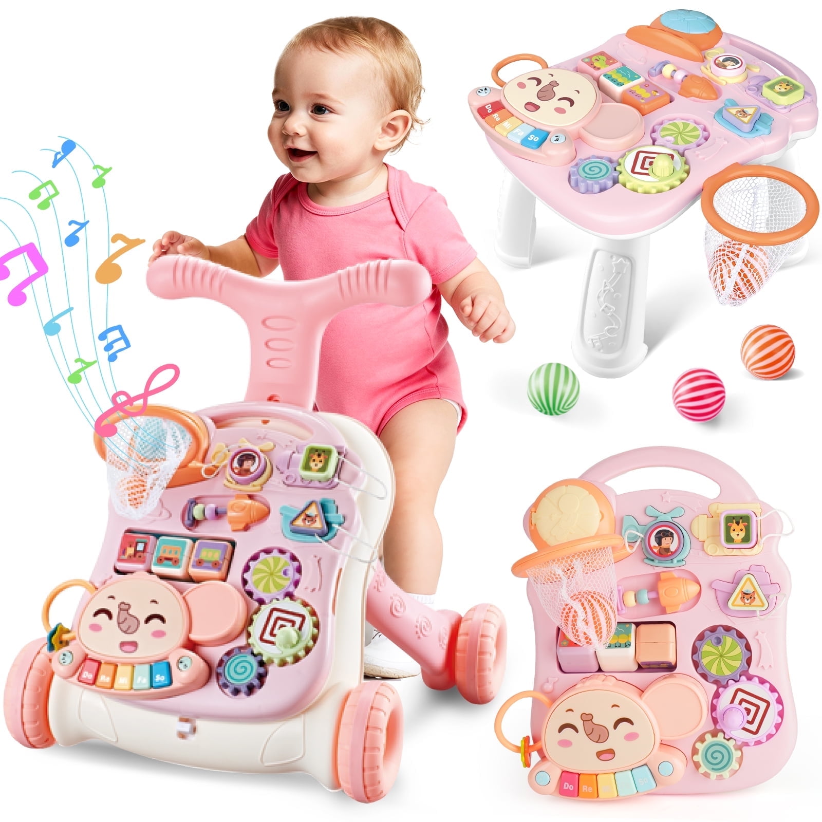 AuntyFey Baby Push Walker, 3-IN-1 Push Walker with Accessories ...