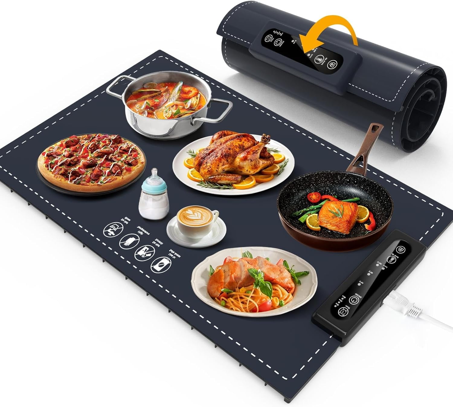 AuntyFey Food Warming Mat, Foldable Electric Countertop Warming Tray for Fast Heating, Silicon ...