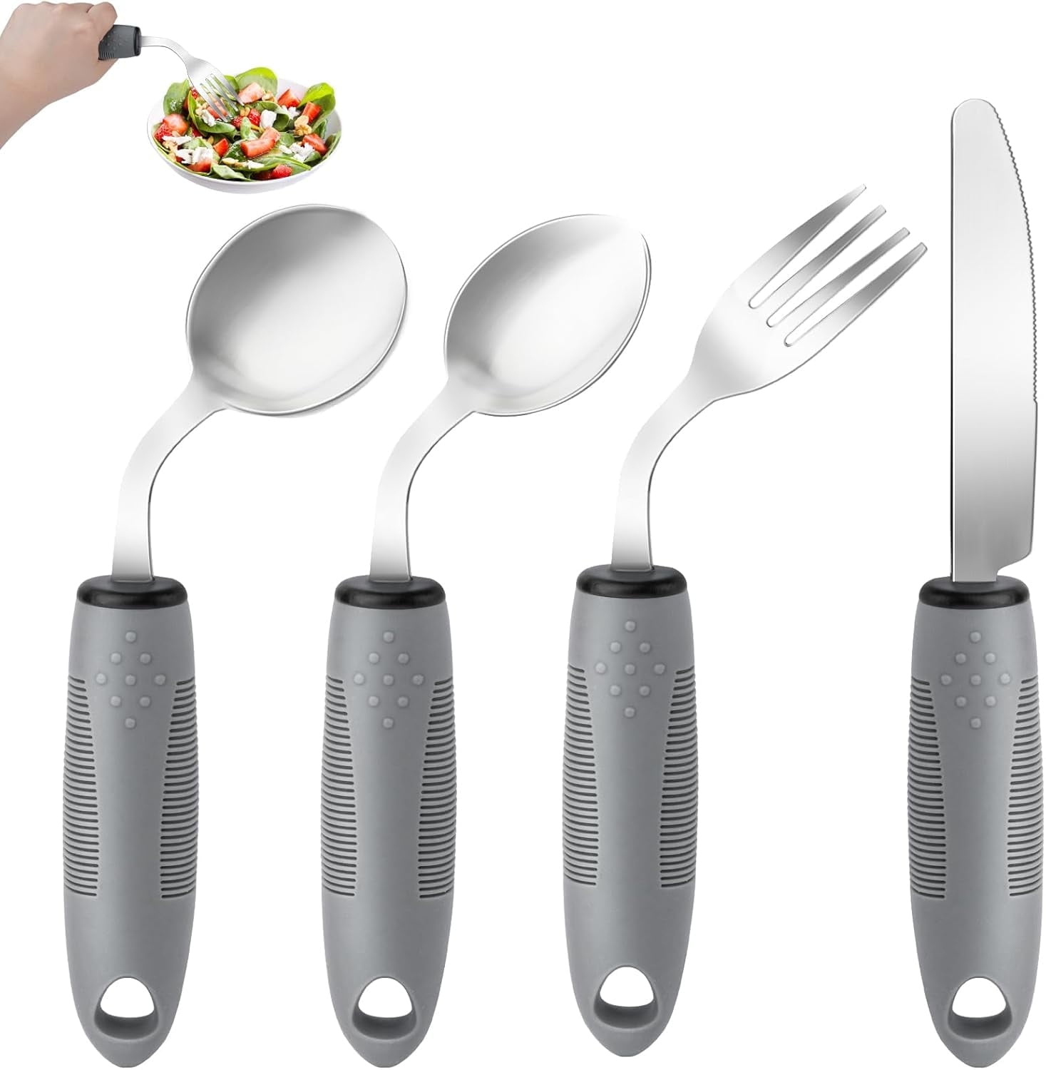 AuntyFey Weighted Adaptive Utensils, 4Pcs 45°Angled Parkinsons Utensils ...