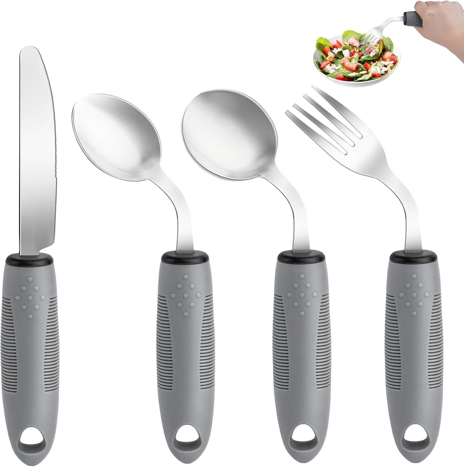 AuntyFey Weighted Adaptive Utensils, 4Pcs 45°Angled Parkinsons Utensils ...