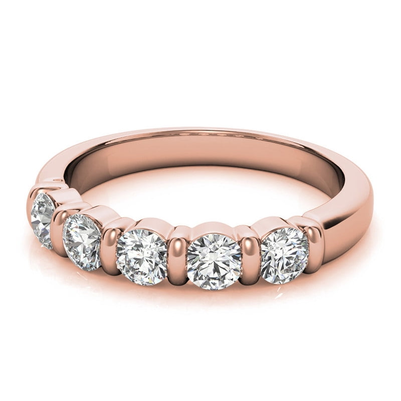 Auory 5 Stone Round Cut Moissanite Half Eternity Ring - 18K Rose Gold ...