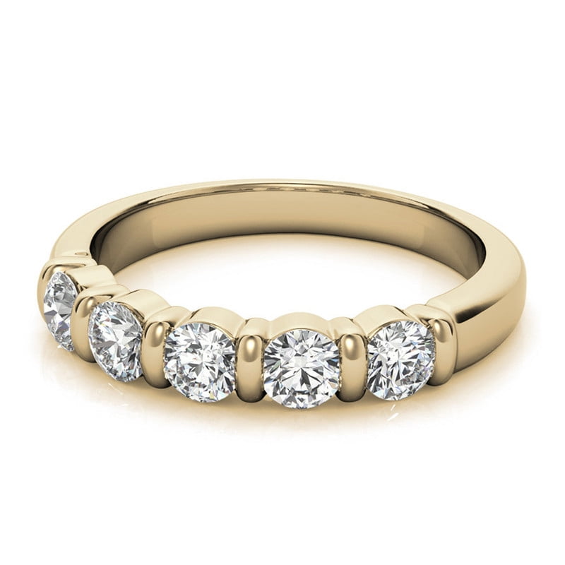 Auory 5 Stone Round Cut Moissanite Half Eternity Ring - 18K Yellow Gold ...