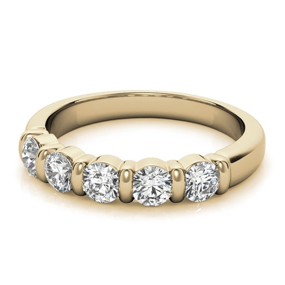 Auory 5 Stone Round Cut Moissanite Half Eternity Ring - 18K Yellow Gold ...
