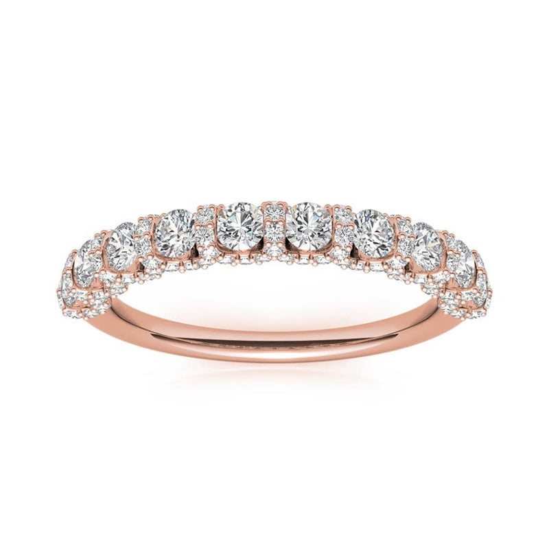 Auory Beautiful Round Cut Half Eternity Moissanite Rings - 18K Rose ...
