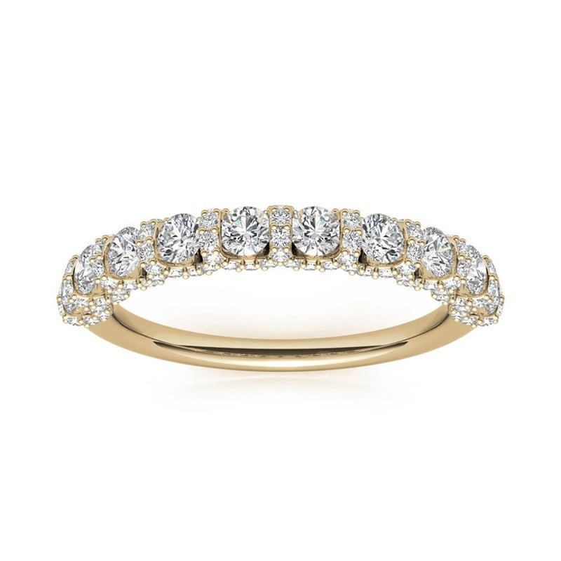 Auory Beautiful Round Cut Half Eternity Moissanite Rings - 18K Yellow ...