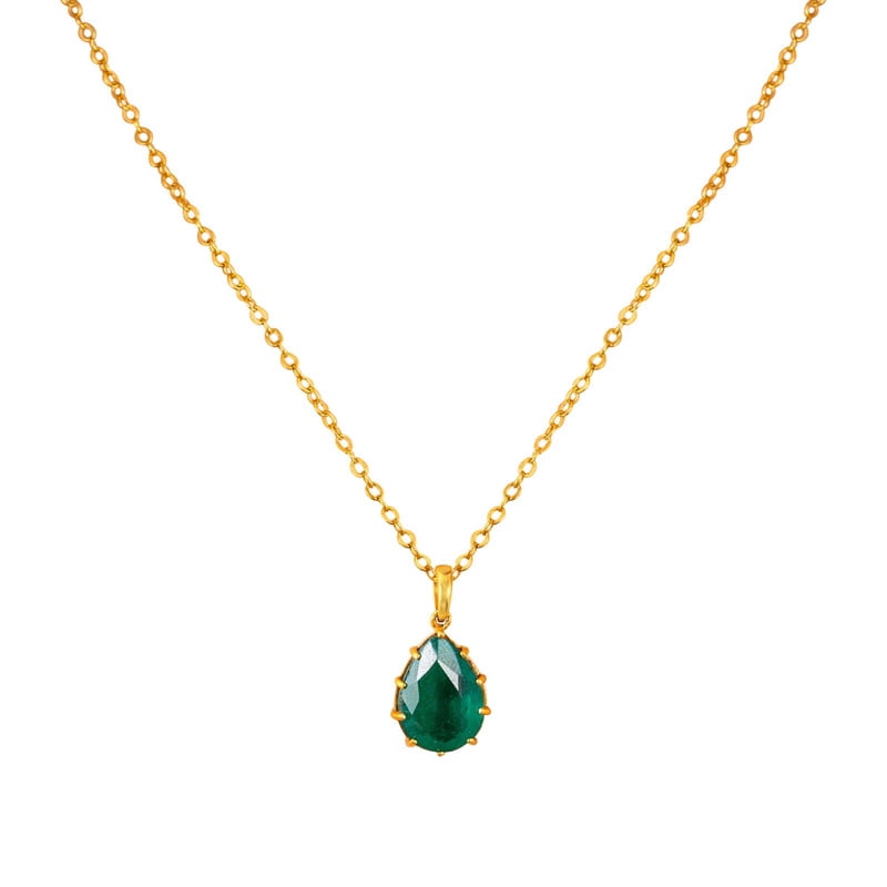 Auory Classic Pear Cut Emerald Solitaire Drop Pendant in Yellow Gold ...