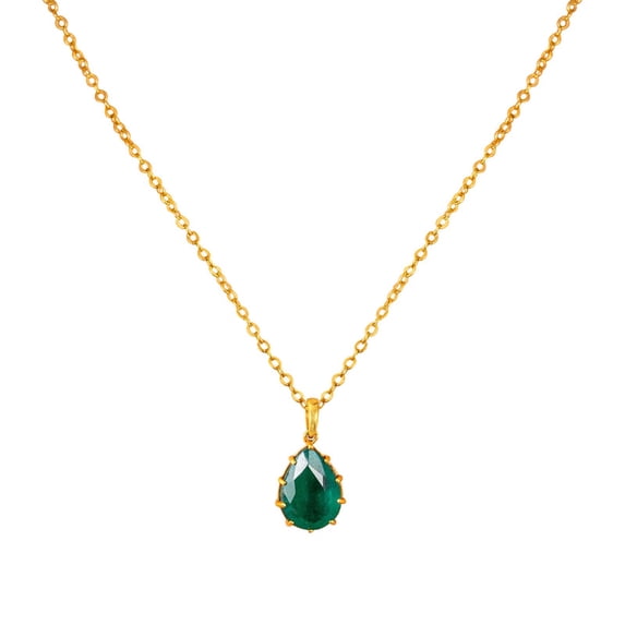 Auory Classic Pear Cut Emerald Solitaire Drop Pendant in Yellow Gold ...