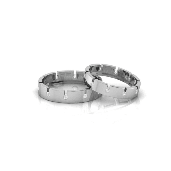 Auory Elegant Slot Set Silver Couple Rings with Moissanite Sparkle ...