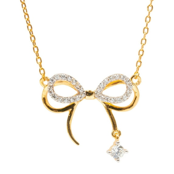 Auory Golden Double Bow Moissanite Pendant in Yellow Gold Silver with ...