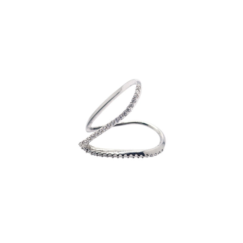 Auory Modern Open Wrap Silver Ring with Moissanite Accent Stones for ...