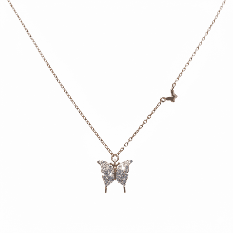 Auory Moissanite Butterfly Chain Pendant in Gold Plated Silver with ...