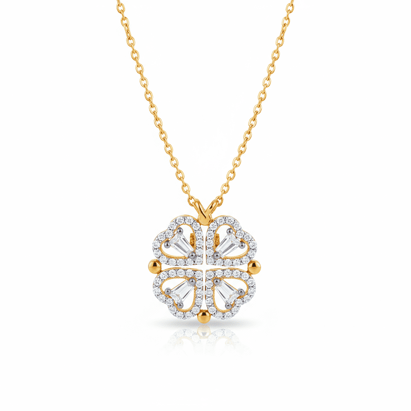 Auory Moissanite Heart Flower Pendant in Yellow Gold Plating Silver ...