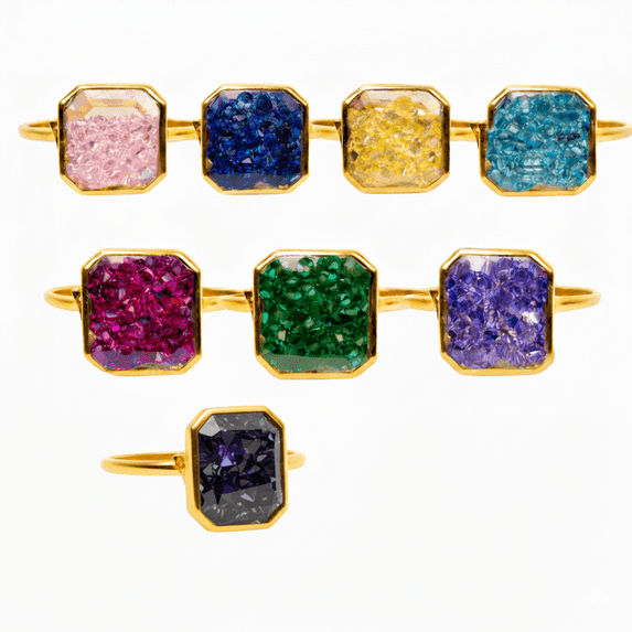 Auory Multi Color Customizable Stone Ring in Yellow Gold Plated Silver ...