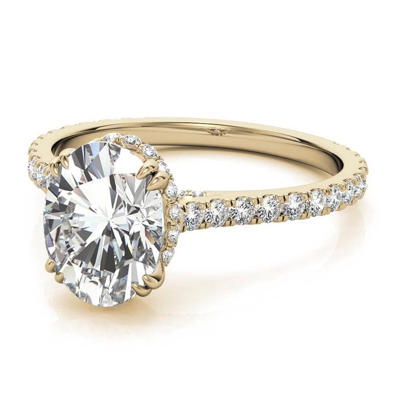 Auory Oval Cut Hidden Halo Ring - 18K Yellow Gold Plated Double Prong ...