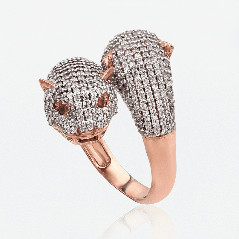 Auory Panther Face Ring in Rose Gold Plated Silver with Pavé Moissanite ...