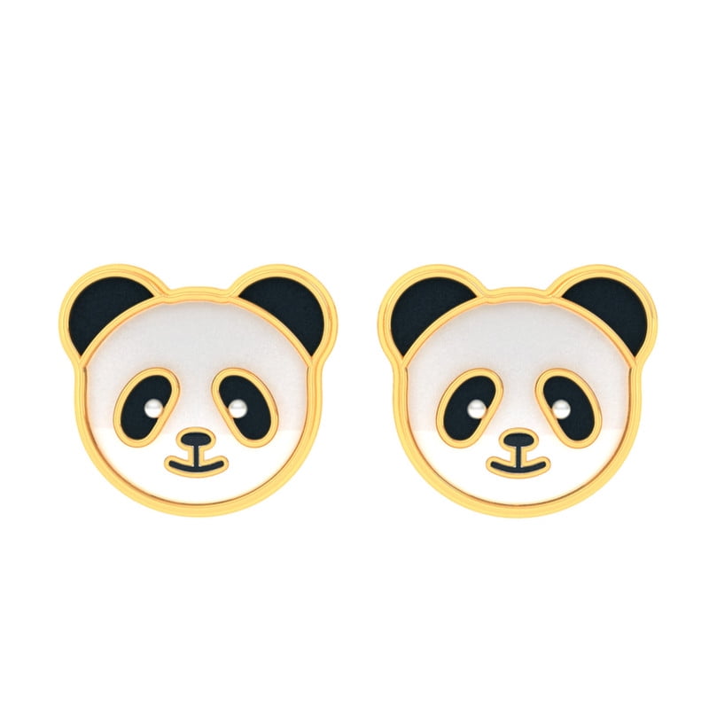Auory Playful Panda Face, Gold Plated Frame with Enamel Stud Earrings ...