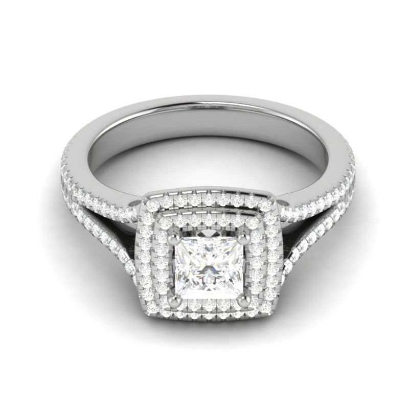 Auory Princess Cut Moissanite Ring - Split Band - Double Halo Bridal ...