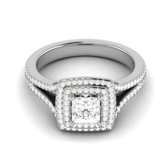 Auory Princess Cut Moissanite Ring - Split Band - Double Halo Bridal ...