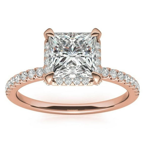 Auory Princess Cut Moissanite Solitaire Ring in Rose Gold Plated with ...