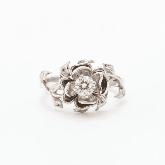 Auory Rose Floral Moissanite Engagement and Promise Ring for Her ...