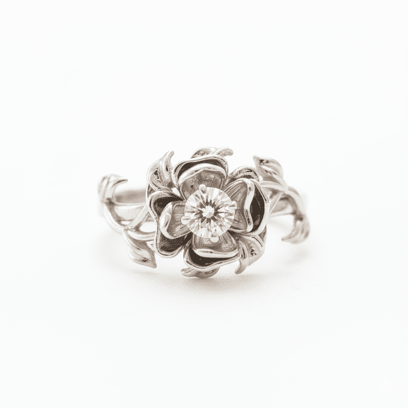 Auory Rose Floral Moissanite Engagement and Promise Ring for Her ...