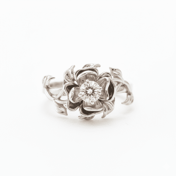 Auory Rose Floral Moissanite Engagement and Promise Ring for Her ...