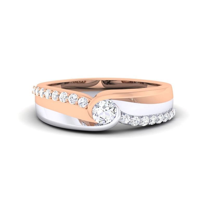 Auory Round Cut Moissanite Bypass Band Ring - 18K White Gold Plated ...