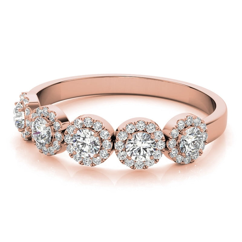 Auory Round Cut Moissanite Halo Promise Ring - 18K Rose Gold Plated ...
