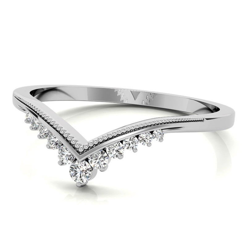 Auory Round Cut Moissanite Ring - 18K White Gold Plated Chevron ...