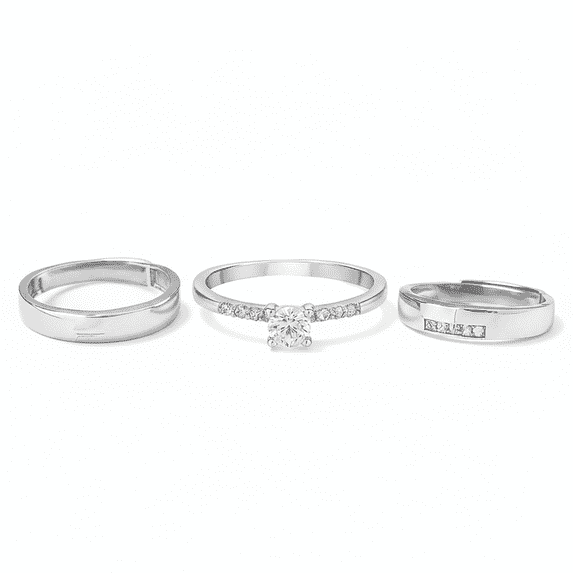 Auory Silver Moissanite Couple Rings in White Gold Plated Silver ...