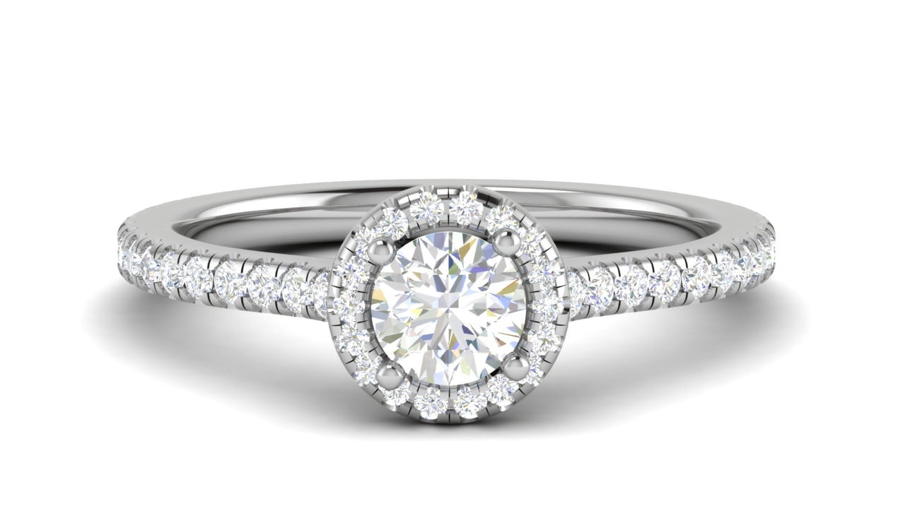 Auory Solitaire Moissanite Halo Engagement Ring, Round Cut 18K White ...