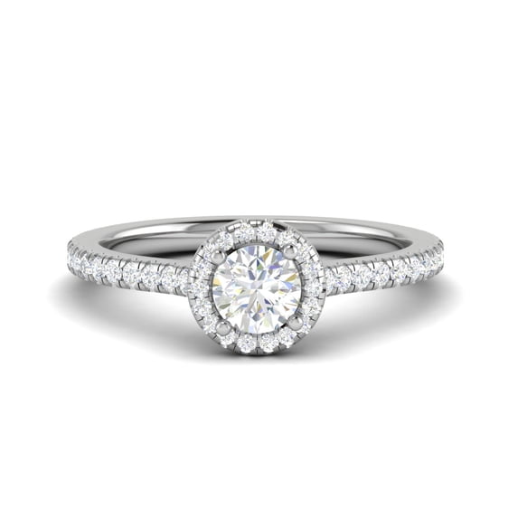Auory Solitaire Moissanite Halo Engagement Ring, Round Cut 18K White ...