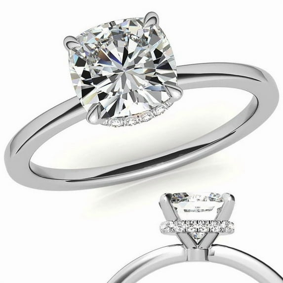 Auory Stackable Moissanite Solitaire Ring in Cushion Cut with ...